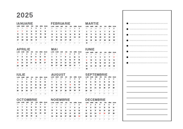 Calendar 2025 – Zile libere în 2025, Calendar Lunar